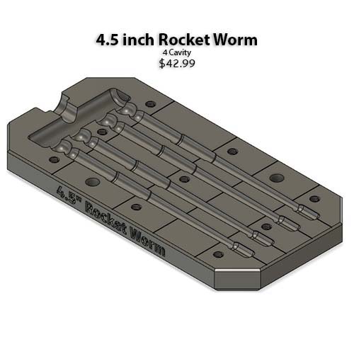 4.5 in Rocket Worm - 4 Cavities - NGraves Bait Molds NGraves Bait Molds